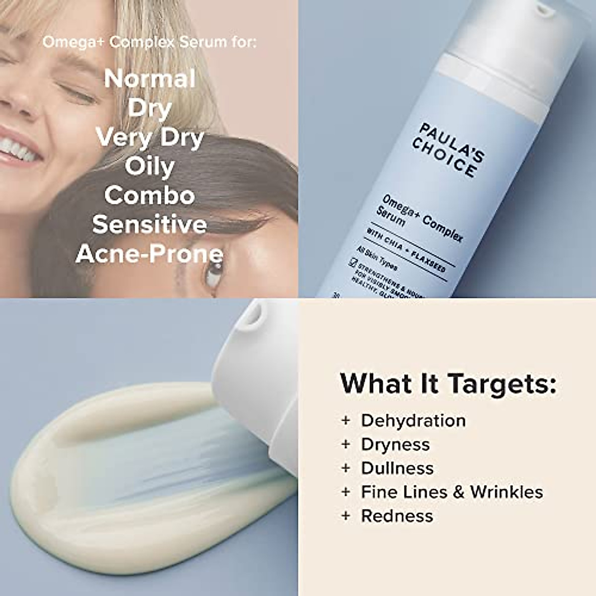 Paula's Choice Omega+ Complex Serum with Hyaluronic Acid, Fatty Acids & Ceramides, Lightweight Hydration for Fine Lines & Wrinkles and Dryness, Fragrance-Free & Paraben-Free, 1 Fl Oz