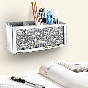 XIHACTY Mirror Hair Dryer Holder. Crystal Crush Diamond Hair Tool Organizer Wall Mount. Silver Bathroom Cabinet Tray for Blow Dryers, Hairdryer Straightener, Brushes and Combs.(10.5”x4”x5”)