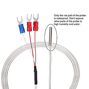 uxcell PT100 RTD Temperature Sensor Probe 3 Wires Cable Thermocouple Stainless Steel 50cm(1.64ft) (Temperature Rang: -50 to 200C)