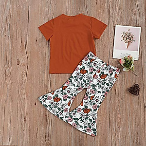 Nie Cuimeiwan Toddler Baby Girl Bell Bottoms Outfit Letter Print T-shirt Floral Flare Pants Set Summer Clothes 2Pcs