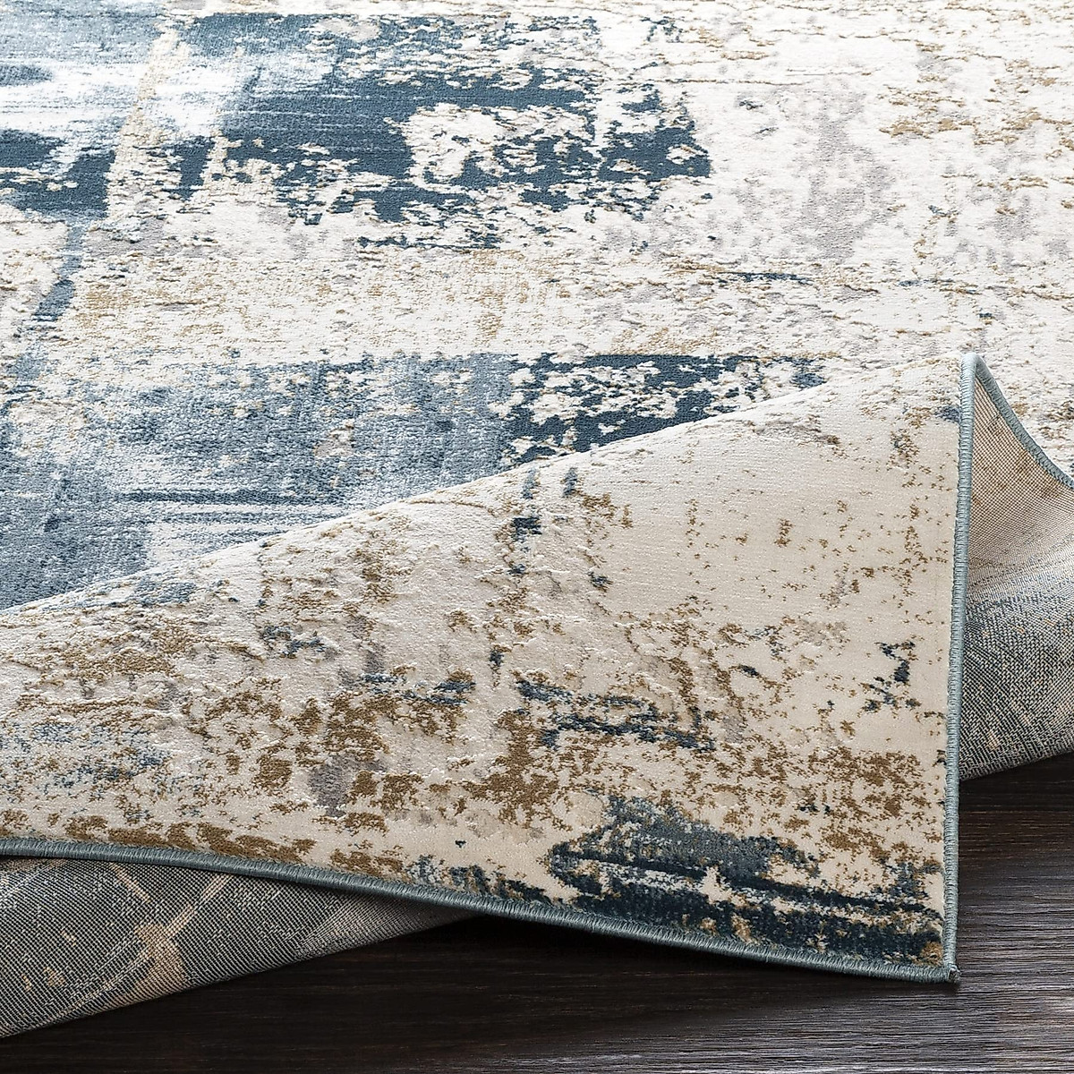 Mark&Day Area Rugs, 8x10 Bayonne Modern Dark Blue Area Rug, Blue White Yellow Carpet for Living Room, Bedroom or Kitchen (7'10" x 10'2")