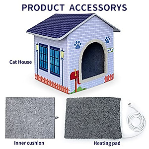 Heated Cat Houses for Indoor/Outdoor Cats with Heated Cat Bed Providing Safe Feral Cats, Easy to Assemble