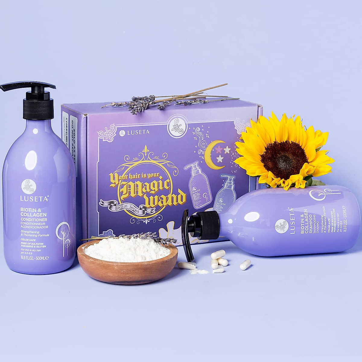 Luseta Biotin Hair Care Set - Shampoo & Conditioner (16.9 oz each), Leave-In Conditioner (8.5 oz), Hair Oil (3.38 oz), and Hair Mask (16.9 oz)