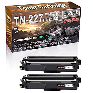 SINIYA 2-Pack Compatible High Capacity TN-227 TN227 (TN-227BK) (with Chip) Imaging Toner Cartridge Used for HL-L3210CW L3230CDW L3270CDW L3290CDW L3230CDN MFC-L3710CW Printer (Black)