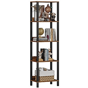 VIMBER 5-Tier Bookshelf with Anti-Fall Baffle, Tall Bookcase for Books, Garage Kit, CDs, Movies, Industrial Standing Bookshelves Storage Organizer for Bedroom Office Living Room USSJ001F
