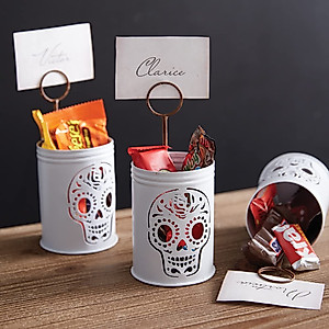 CTW Home Collection Sugar Skull Luminary Place Card Holder, 6-inch Height, Table Accent, Spooky Halloween Decor, Party Accessories