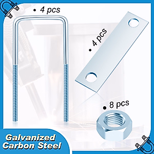 4 pcs Square U Bolt in Zinc U Bolt Zn, Industrial and Scientific Supplies U Bolts for Boat Trailer Tube, Rectangular Wood and Metal Objects (3/8'' x 3'' x 7'')