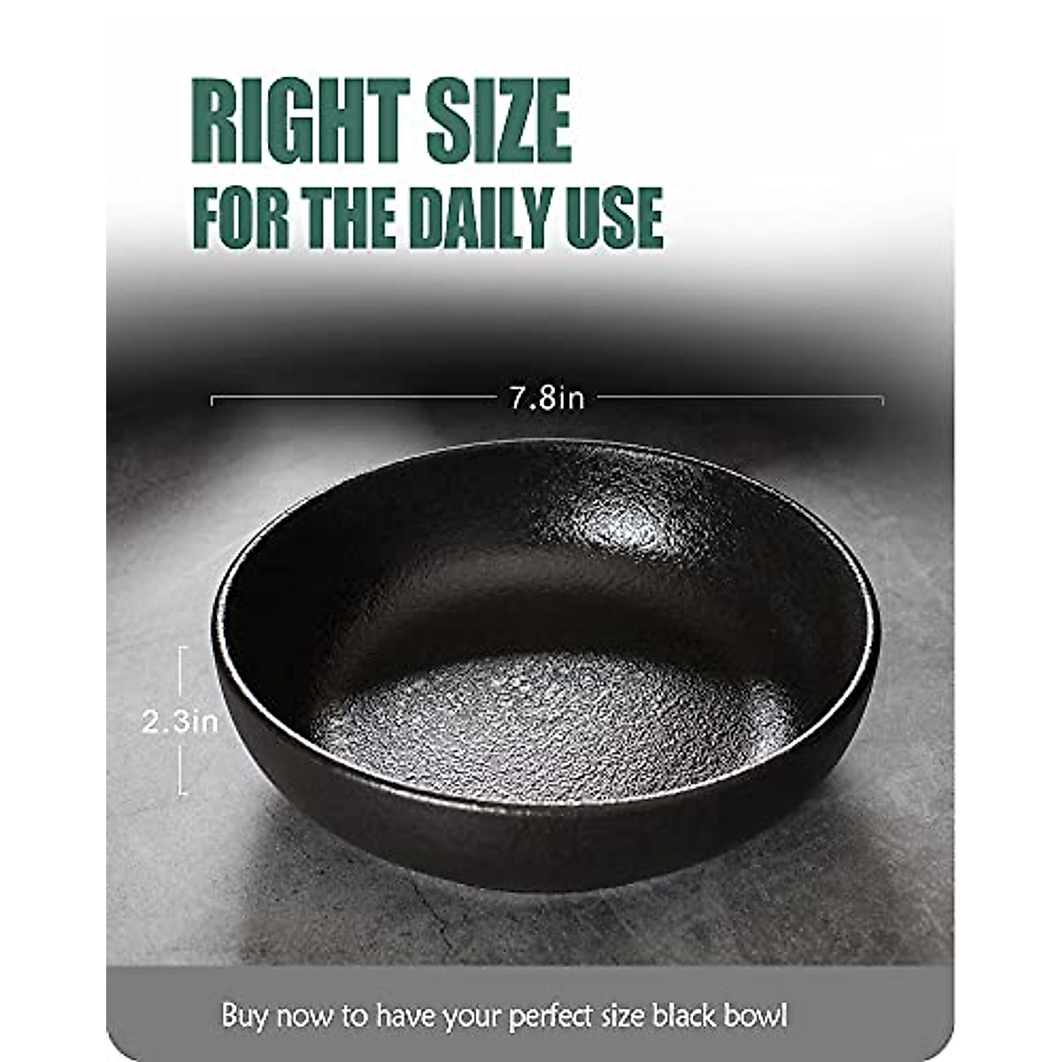 Lareina Pasta Bowls, Ceramic Salad Bowl, Large Serving Bowls, Wide and Shallow, Microwave and Dishwasher Safe, Chip and Scratch Resistant, 35 Ounce - Set of 4 (Cast Iron Black)