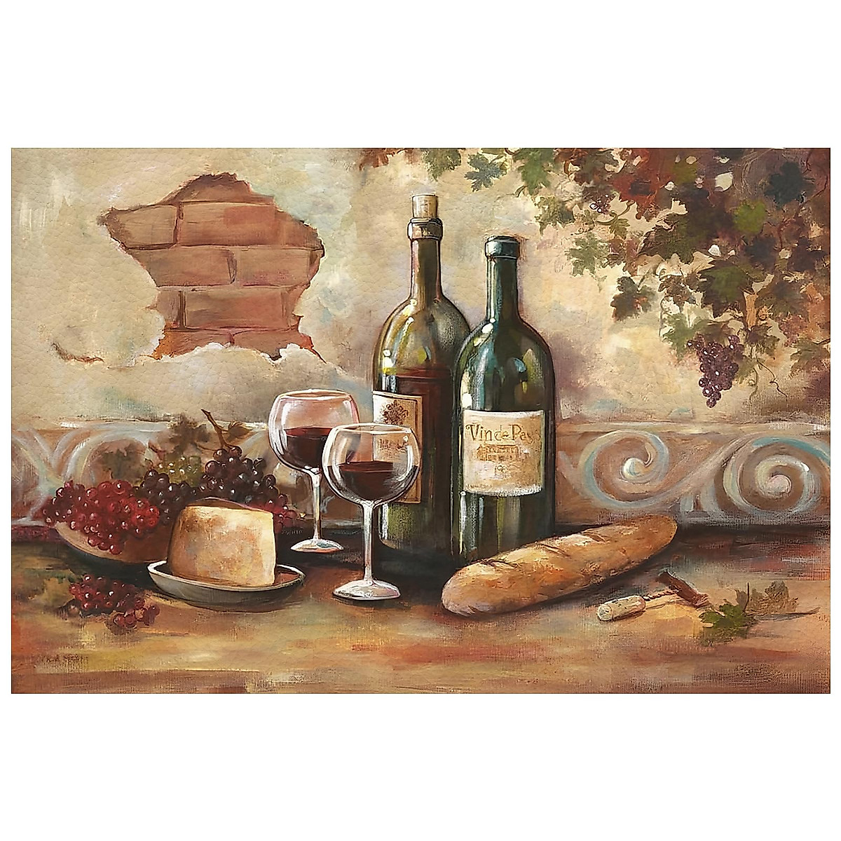 Farmhouse Kitchen Rugs and Mat, Grapes Wine Glasses Kitchen Mats for Floor, Rustic Anti Fatigue Kitchen Sink Rugs, Non Skid Washable Microfiber Kitchen Floor Decor Carpet 24"x36"