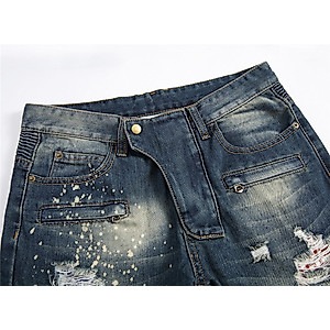 Yollmart Men's Delim Stretched Jeans Ripped Biker Slim Pants-34