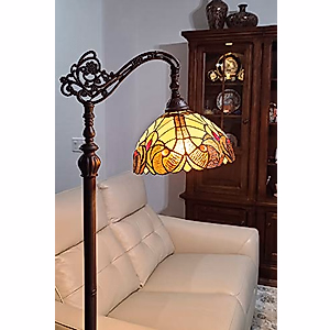 Tiffany Style Floor Lamp Arched Vintage Antique 62" Tall Stained Glass Brown Red Tan Traditional Light Decor Bedroom Living Room Reading Gift AM344FL12 Amora Lighting