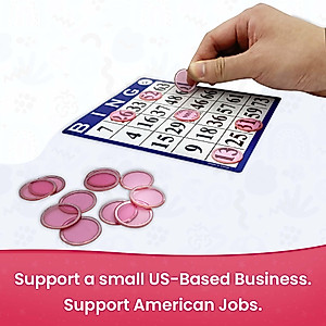 MR CHIPS Magnetic Bingo Chips with Metal Ring 3/4 Inch 200 Upgraded Pieces Pink Transparent - Available in 7 Colors A Reusable Storage Bag
