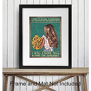 Boho Hippy Wall Art & Decor - Be Like A Sunflower - Inspirational Poster Print - Motivational Positive Quotes - Uplifting Encouragement Gifts for Women, Teen Girls Bedroom - Cute Bohemian Home Decor