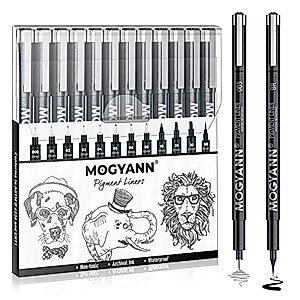 Mogyann Drawing Pens Black Art Pens for Drawing 12 Size Waterproof Ink Pens for Artists Sketching, Manga, Writing