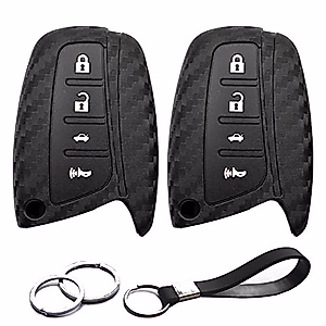 2pcs Compatible with Hyundai Smart 4 Buttons Carbon Fiber Looks Silicone FOB Key Case Cover Protector Keyless Remote Holder for 2018 2017 2016 2015 2014 2013 Hyundai Santa Fe XL Genesis Azera Equus