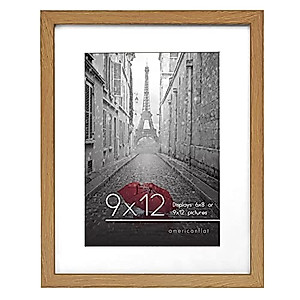 Americanflat 9x12 Picture Frame in Dark Oak - Displays 6x8 with Mat and 9x12 Without Mat - Engineered Wood with Shatter Resistant Glass - Horizontal and Vertical Formats for Wall