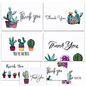 Cactus Thank You Cards with Envelopes for Thank You Notes! Bulk Set of 48 Blank Gift Cards with Envelopes for Baby Shower Note Cards, Watercolor Wedding Thank You Cards and Bridal Shower Thankyou Card