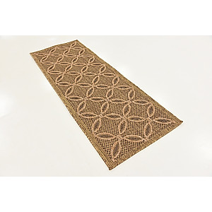 Unique Loom Outdoor Trellis Collection Area Rug - Spiral (2' 2" x 6' 1" Runner, Light Brown/ Brown)
