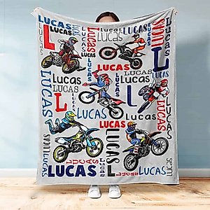 IZI POD Personalized Dirt Bike Blanket- Custom Baby Blanket- Motorcycle Bedding Set Baby Name Blanket- Baby Shower Blanket