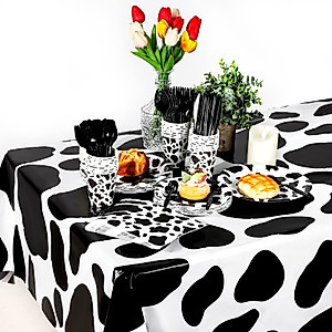 durony 169 Pieces Cow Print Party Tableware Serves 24 Include Party Plates Spoons Forks Knife Cups Napkins Cow Print Farm Animal Birthday Supplies for Baby Shower Farm Cow Themed Decorations