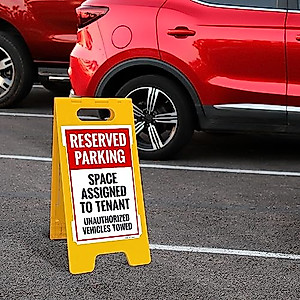 Reserved Parking Space Assigned To Tenant Unauthorized Vehicles Towed Sidewalk Sign Kit, 10x16 Inches, With A Frame Stand, Made in USA by Sigo Signs