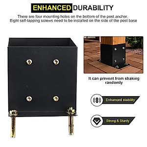 6X 6 Post Base 3 PCS,Inner Size 5.6"x5.6"Deck Post Base,Heavy Duty Metal Black Powder Coated Post Brackets,for Pavilion Deck Railing Support Deck Base Plate, Support Bolt Down (3PCS)