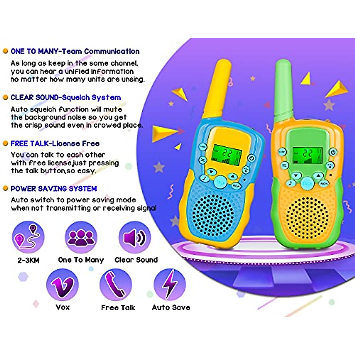 LOOIKOOS Walkie Talkies for Kids, 3 KMs Long Range Walky Talky Radio Kid Toy Gifts for Boys and Girls 3 Pack