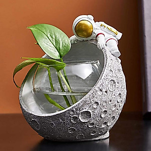 Glass Vase Astronaut Glass Planter Astronaut Ornaments Creative Desktop Flower Vases for Home Garden Wedding Decor - Golden