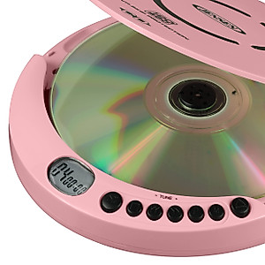 Jensen Portable CD-120 Portable Personal CD Player Compact 120 SEC Anti-Skip CD Player – Lightweight & Shockproof Music Disc Player & FM Radio Pro Sport-Earbuds for Kids & Adults (Pink)