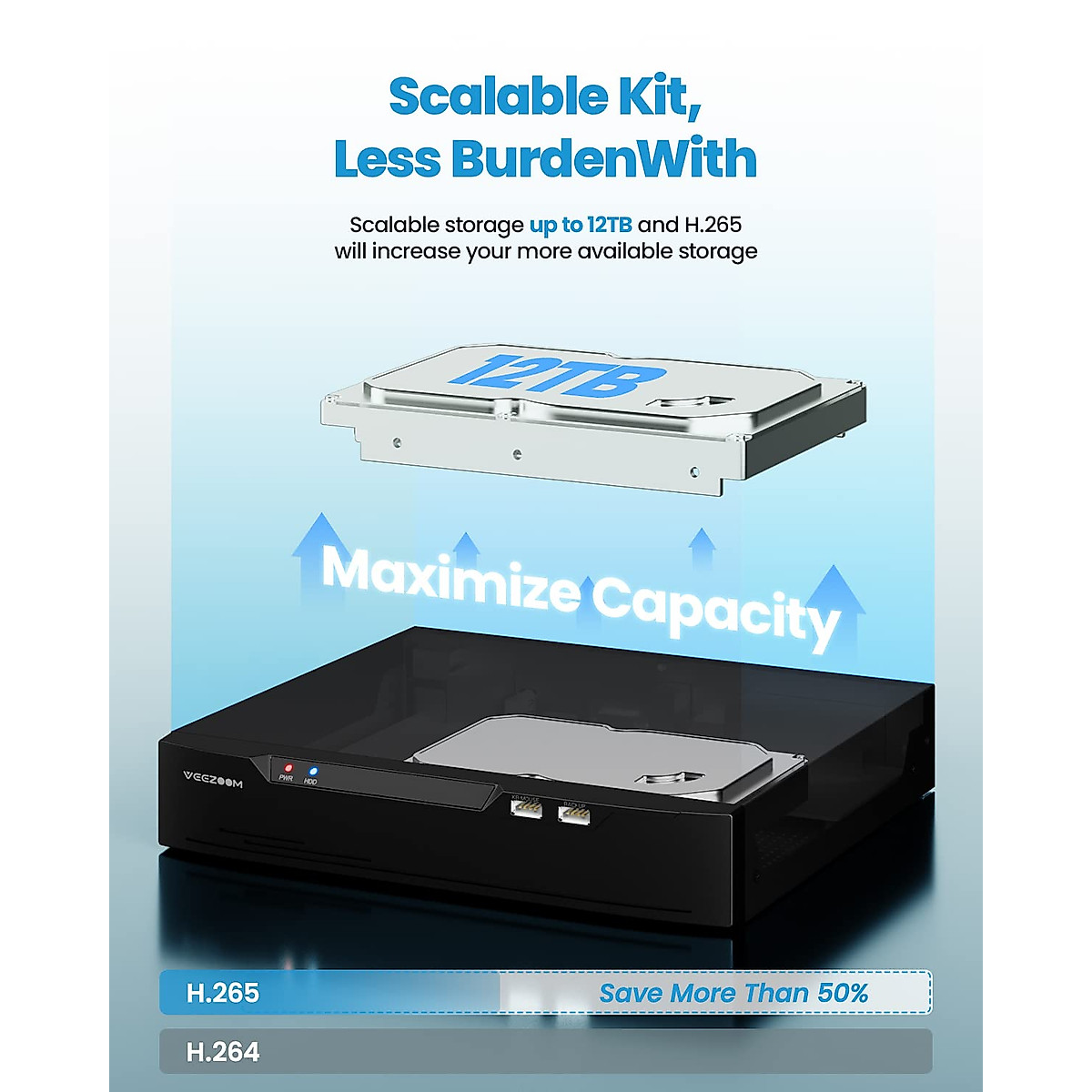 PoE 4K Security Camera System 8CH, VEEZOOM 4pcs 5MP Outdoor Security Cameras, AI Human/Motion Detection, 4K 8 Channel NVR with 2TB HDD, NVR Security Camera System for 24/7 Recording