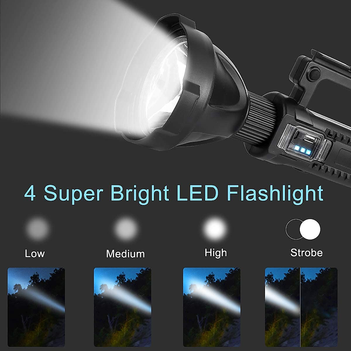 Foleto Rechargeable LED Spotlight Flashlights 120000 High Lumens, Super Bright Flashlight with 4 Modes IPX5 Waterproof, Large Searchlight for Fishing, Hiking and Camping with Tripod(Large)