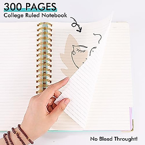 Huhuhero Lined Spiral Notebook, 5 Subject Notebook with Dividers, 7.6" x 10.5", Hardcover Notebooks College Ruled for Work School Office Women Men, College School Supplies (Pink-300 pages)