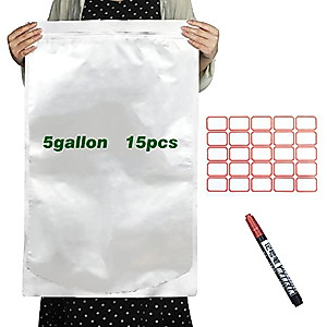 Mylar Bags,15 Pack 5 GALLON Mylar Bags, Heat Sealable Bags Zipper Resealable Pouches Storage Bags for Food, Coffee Beans, Tea, Grains