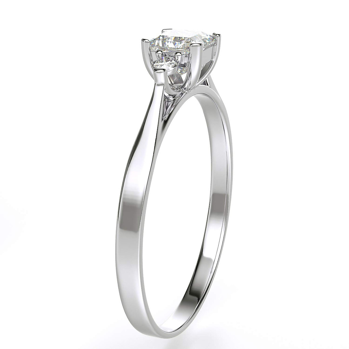 The Jewelry Galleria 14K White Gold Princess Cut Center Stone White CZ 3 Three Stone Engagement Ring Size 7