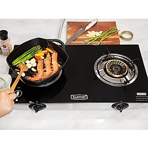 Barton Double Burner Stove w/Auto Ignition Glass Top Deluxe Outdoor Propane Portable Camping Cooking Range