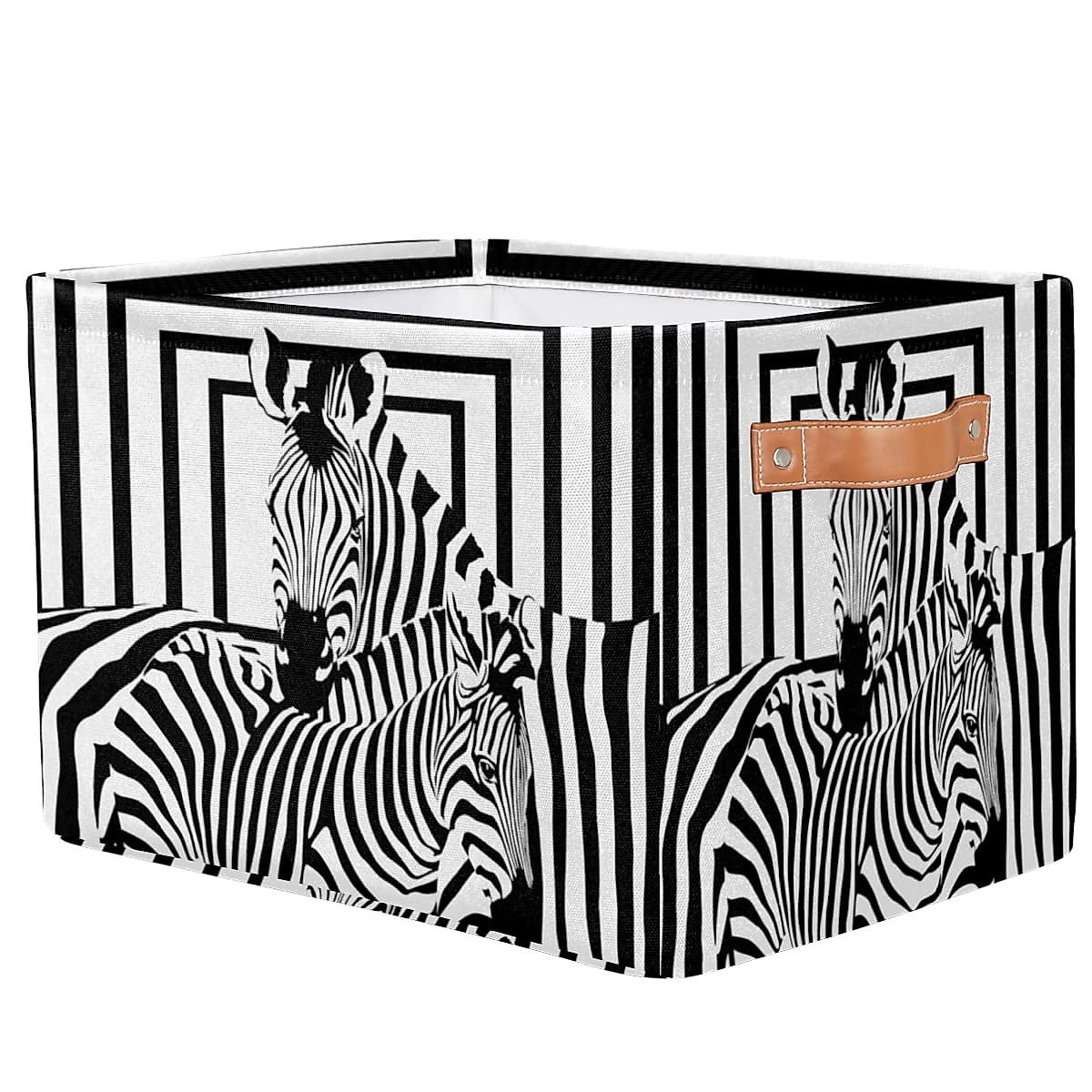 Funky Qiu African Animal Zebra Storage Basket Cube Black White Large Toys Storage Box Bin with Handle Collapsible Closet Shelf Cloth Organizer for Nursery Bedroom,15x11x9.5 in,2 Pack