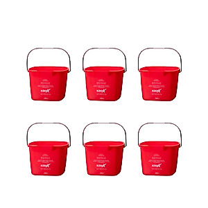 Janico 1228RD Pro Sturdy 8-Quart Plastic Sanitizing Pail with Handles for Janitorial and Cleaning Use, 6 Pack