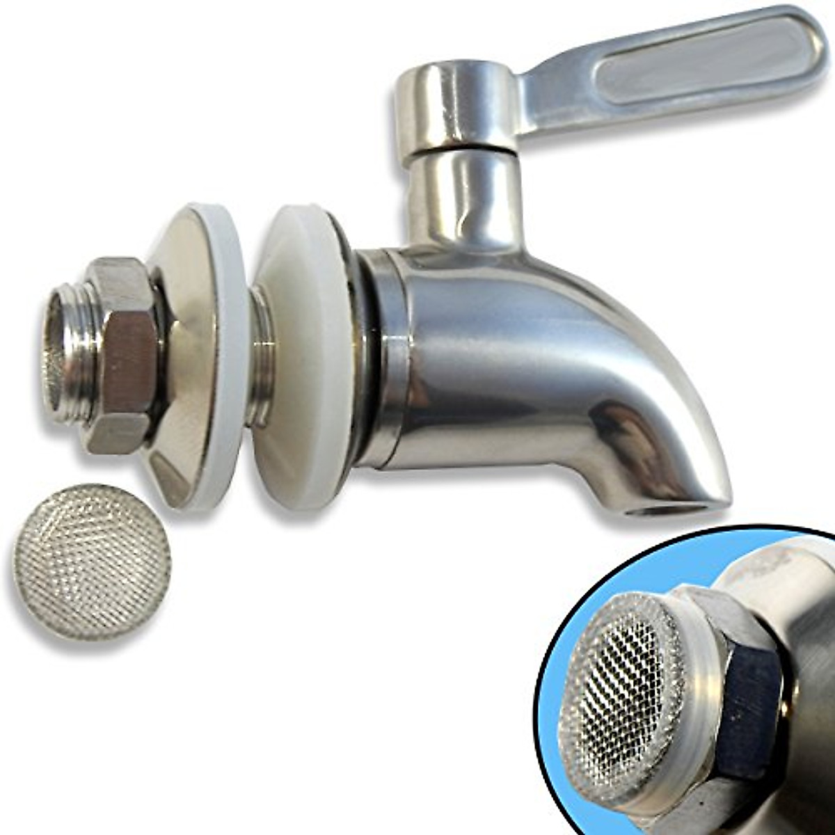 Stainless Steel Replacement Spigot for Beverage Dispenser with Screen Filter - Ice Tea, Kombucha, Lemonade - Also works with Ceramic Porcelain Crock and -type Water Filtration Systems