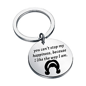 BLEOUK Hair Spray Musical Keychain Hair Spray Broadway Themed Gift Dancer Gift Motivational Quote Gift (stop my happiness)
