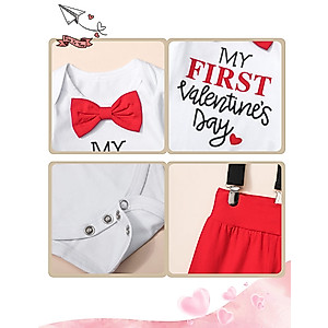 Baby Boy Valentines Day Outfit, Cute Letter Printed Long Sleeve Romper with Bow Tie + Pants + Hat 3Pcs Set