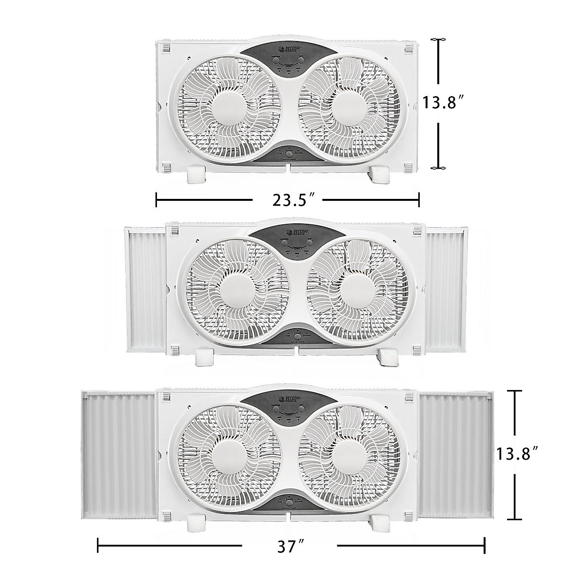BEYOND BREEZE 9" Twin Window Fan 2-Speed Reversible Airflow Blades, Expandable, Manual Controls (Min. 22.4" Max. 34.3")