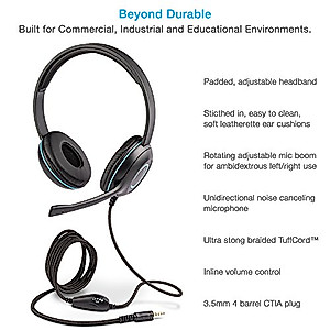 Cyber Acoustics 3.5mm Stereo Headset (AC-5002) with Noise Canceling Microphone for PCs, Tablets, and Cell Phones in The Classroom or Home