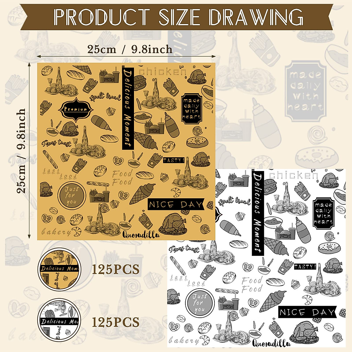 250Pcs Deli Wax Paper Sheets for Food Newspaper Theme wax paper sheets, Basket Liners wrapping paper for Deli, Sandwich, Cheese, Picnic, Party, Holiday, 9.8 x 9.8 inch