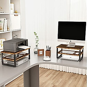 Ekisemio 2-Tier Monitor Stand Riser, Wood Desk Organizer Stand for Laptop, Computer, iMac, Pc, Printer, Black