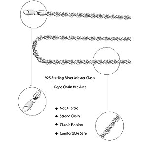 Waitsoul 925 Sterling Silver Rope Chain Lobster Clasp 2mm Silver Chain for Men Women Silver Necklace Chain 18 Inch