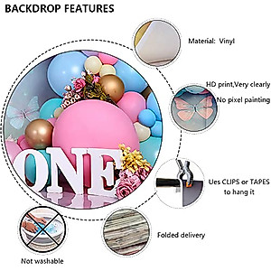 First Birthday Backdrop for Girl 1st One Year Old First Birthday Cake Smash Decor Backdrop Photo Studio Photography Background Photoshoot(7x5ft)