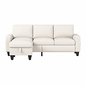 Lonkwa 78'' Convertible Sectional Sofa Couch, Beige 3 Seat L-Shaped Couch with Storage Ottoman, Modern Linen Fabric Couches for Living Room, Apartment, Office, Small Space