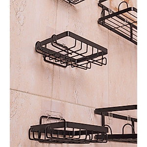 Corner Shower Caddy Adhesive 5-Pack - Black Shower Organizer with 16 Hooks | No-Drill, wall-mounted, Rustproof Storage Baskets for Bathroom, Large Capacity Shower Caddy, hanging shower caddy