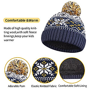 AOTOW Kid Hat Scarf Gloves Set - Winter Knit Beanie Hat Boys Winter Hat Kids Hats & Gloves Set Neck Warmer Touch Screen Mitten for Boy Girl 5-10 Year Three-Color Stitching