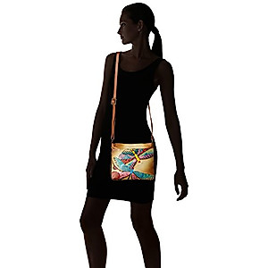 Anna by Anuschka womens Hand Painted Women's Extendable Anna Anuschka Women s Leather Expandable Crossbody Dancing Dragonfly, Dancing Dragonfly, One Size US